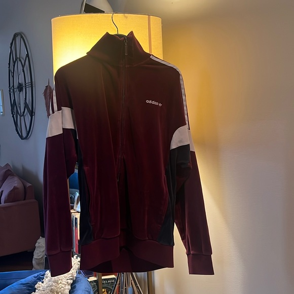 adidas | Sweaters | Burgundy Adidas Velvet Track Jacket | Poshmark